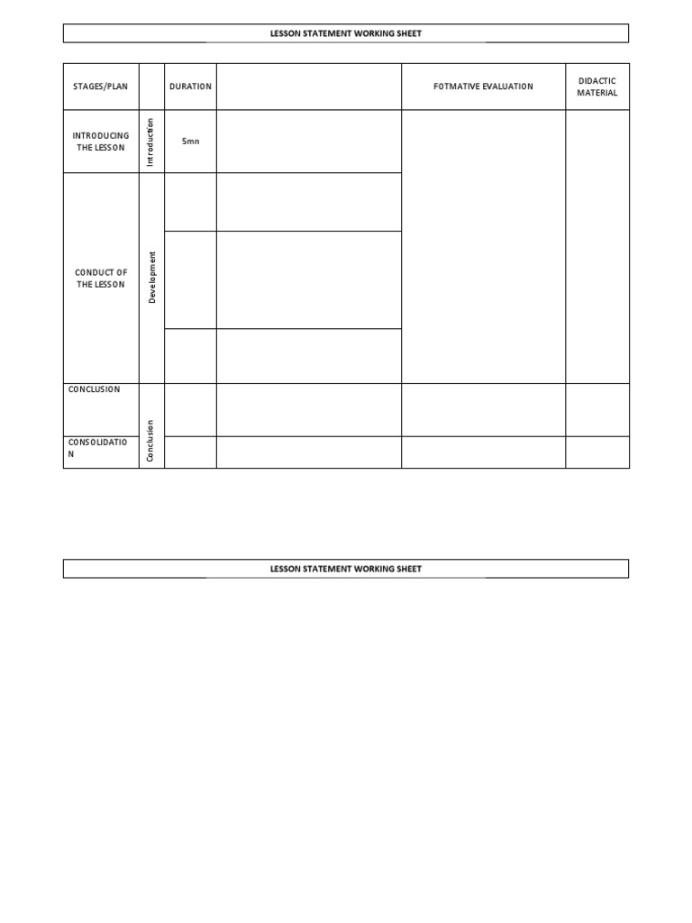 Lesson Work Sheet | PDF
