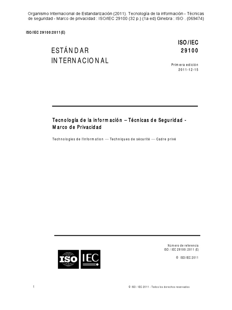 Estándar Internacional: Iso/Iec 29100 | PDF | Privacidad | Organización ...