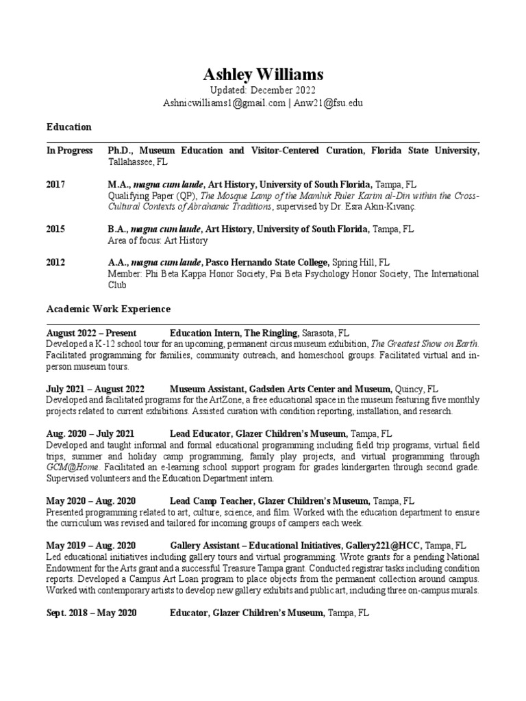 Williams CV December 2022 | PDF