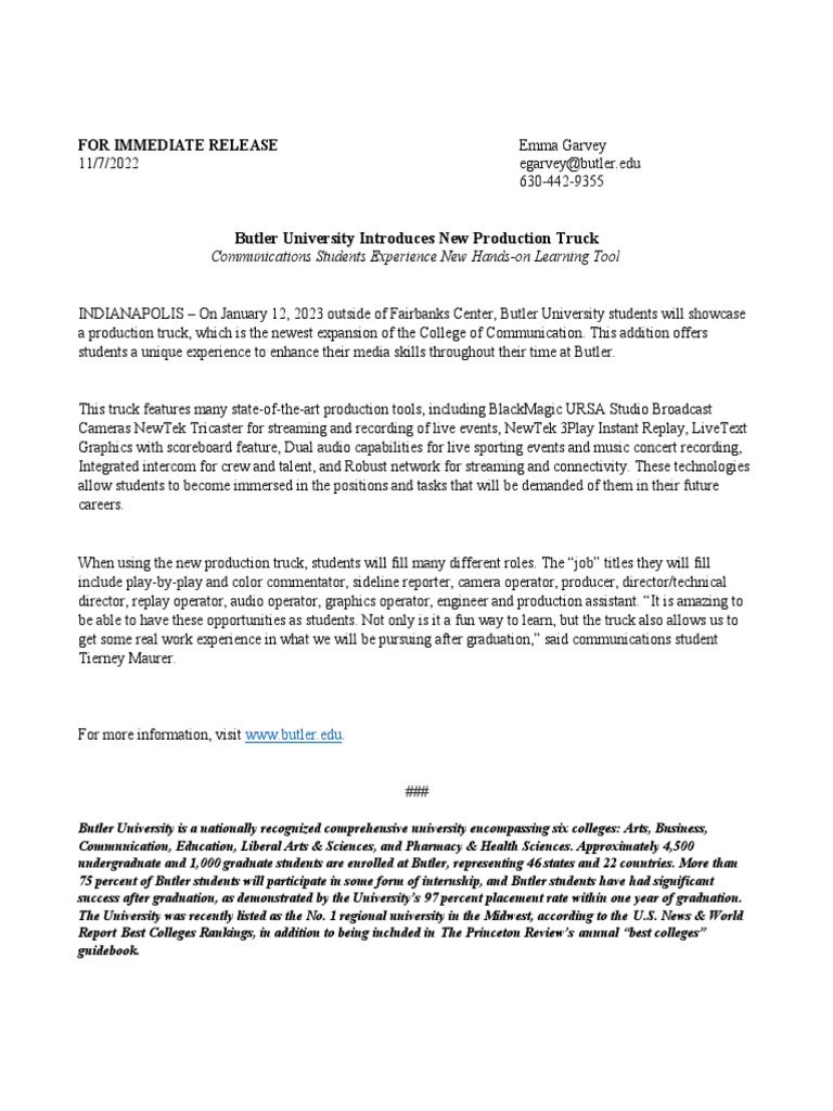 STR 128 News Release - Emma Garvey | PDF | Internship | Job Hunting