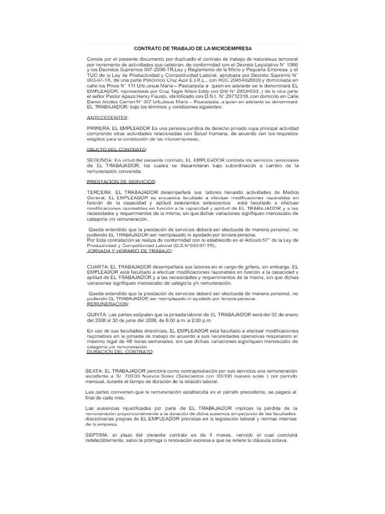 CONTRATO MICROEMPRESA | PDF