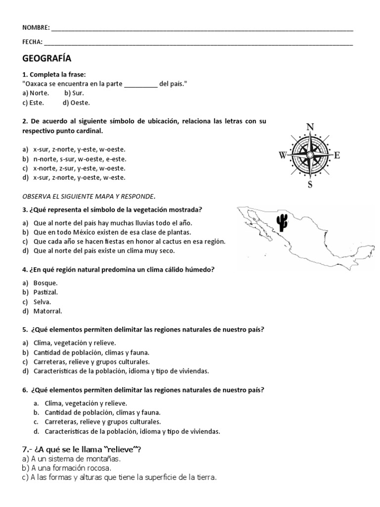 Examen Geografia 4to | PDF | Clima | Geografía Física