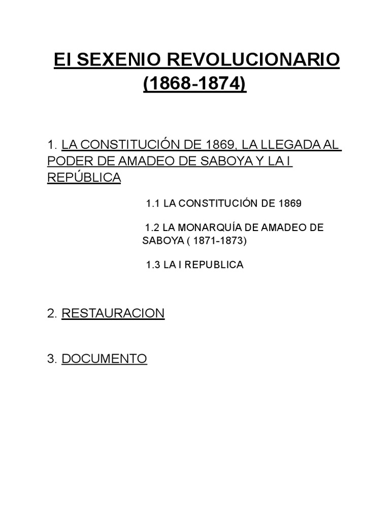 El SEXENIO REVOLUCIONARIO (1868-1874) | PDF | España | Política de españa