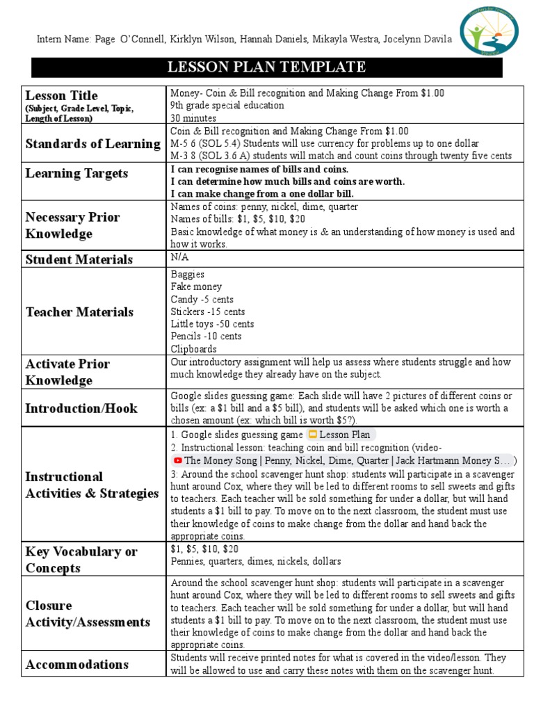 Money Recognition for Special Education | PDF | Lesson Plan | Coins