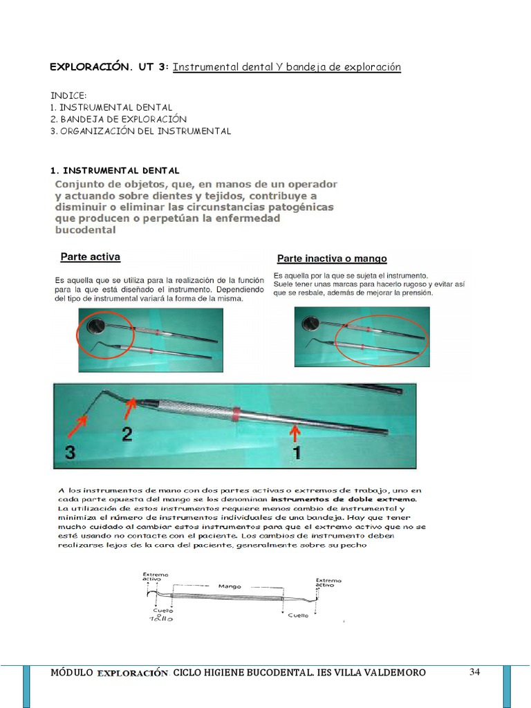 Exp Ut3 Instrumental Dental Y Bandeja De Exploración Pdf Diente