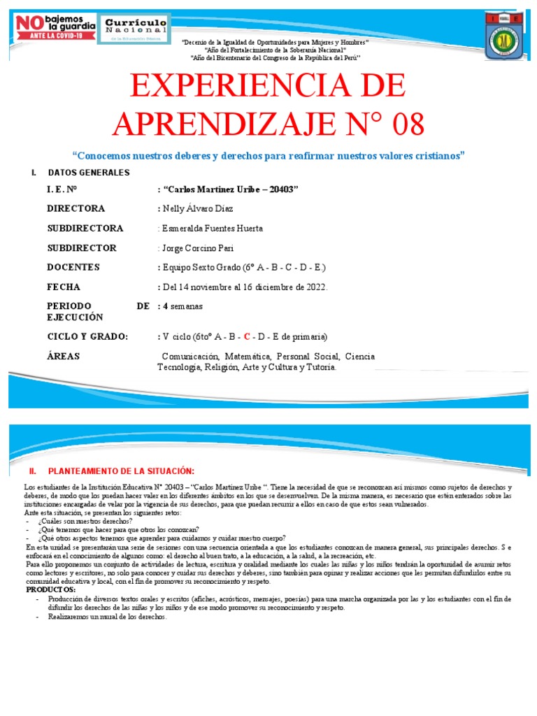 Unidad de Aprendizaje 8-2022 SEXTO D | PDF | Evaluación | Aprendizaje