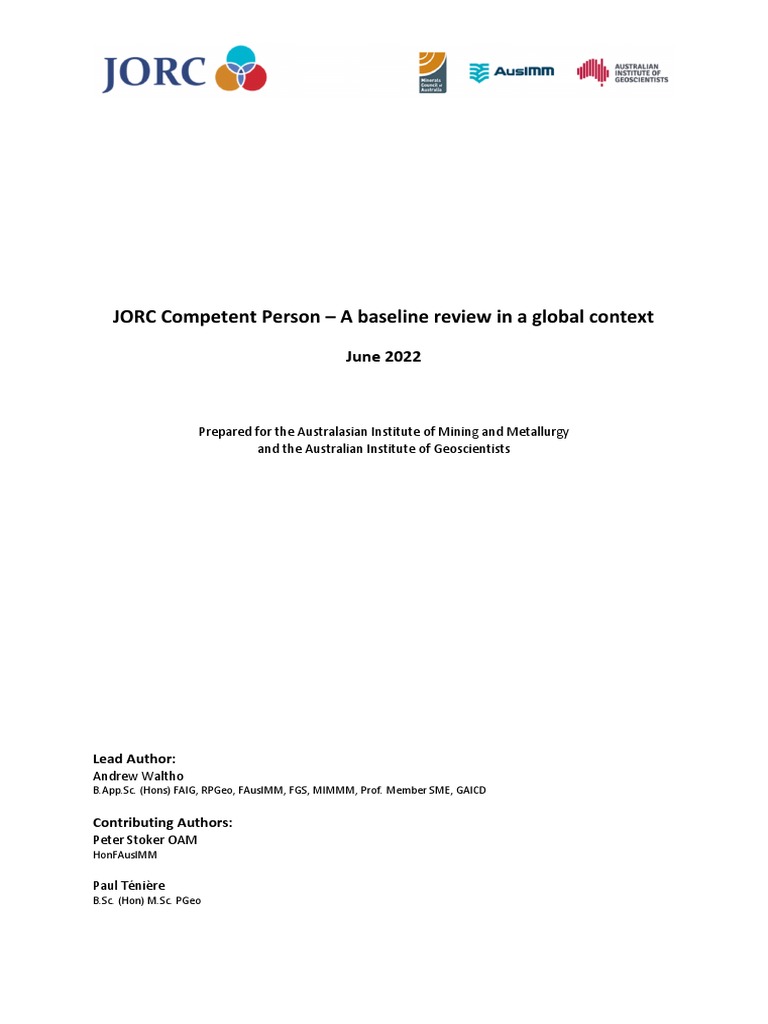 Jorc Competent Person A Baseline Review in A Global Context June 2022 ...