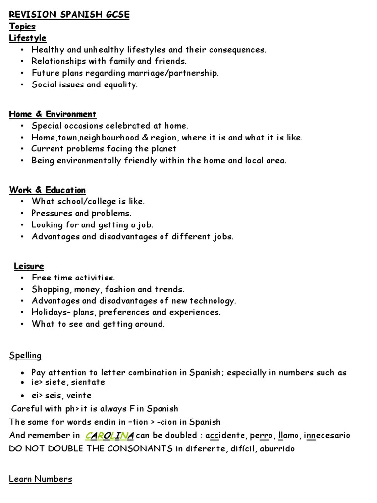 Spanish Revision Guide | PDF