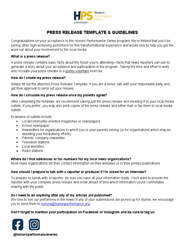 Press Release Template - Guidelines | PDF | Press Release | News Media