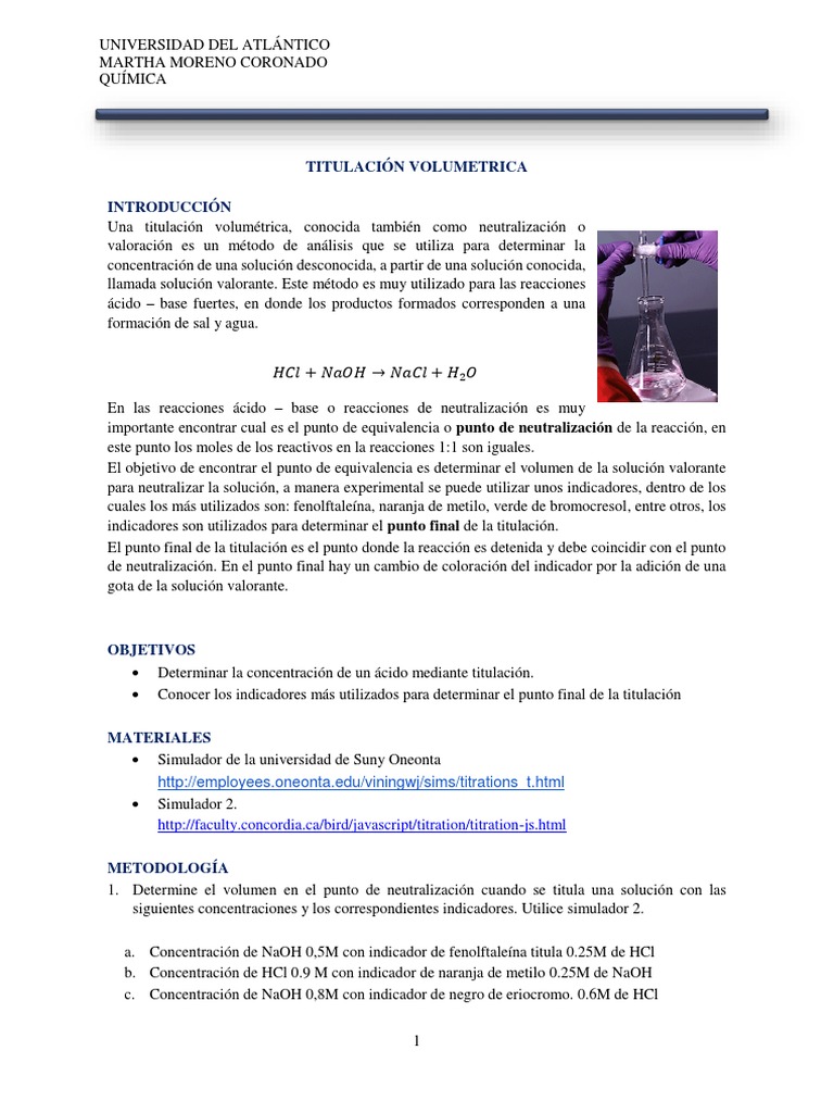 Guia 2. Titulación Volumétrica 2 | PDF | Valoración | Química