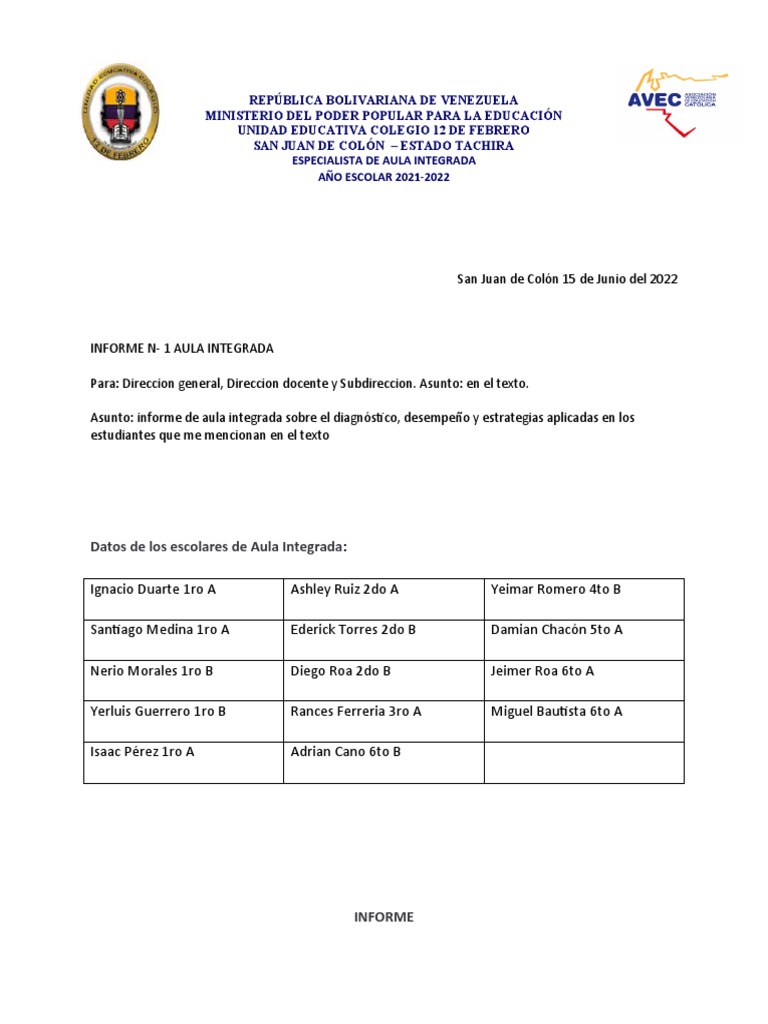 Informe Aula Integrada. C-WPS Office | PDF | Aprendizaje | Comprensión ...