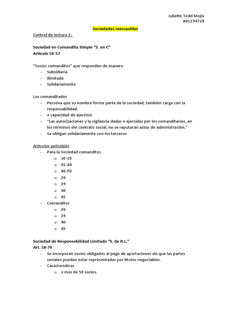 Tipos de Sociedades Mercantiles en México | PDF | Sociedad de responsabilidad limitada | Bienes ...