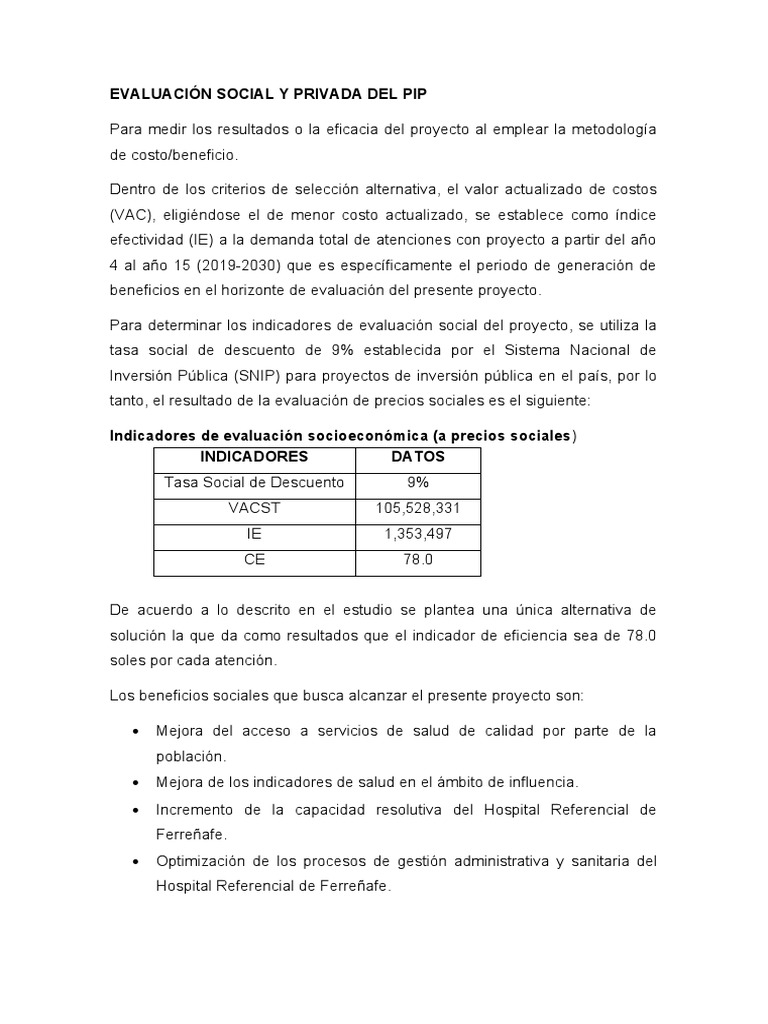 Evaluación y Privada Del Pip | PDF | Hospital | Evaluación