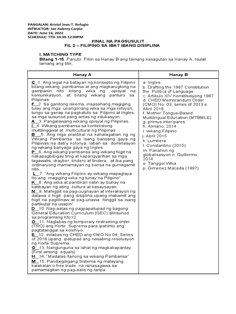 Final Na Pagsusulit | PDF