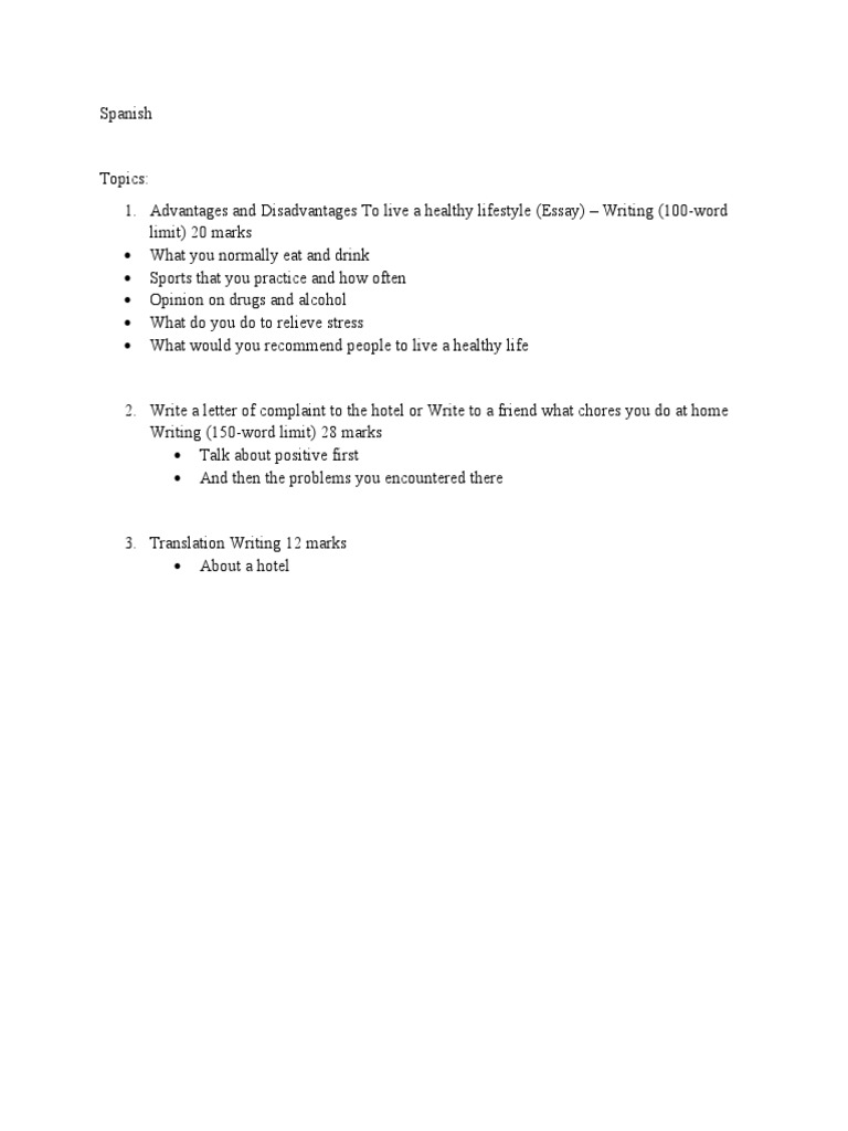 Mock Exam Topics Spanish | PDF