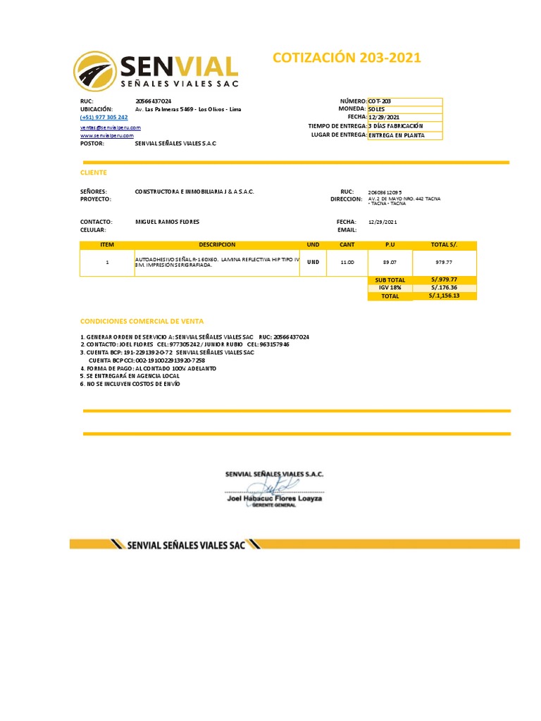 Cotización para señalización vial horizontal y vertical | PDF