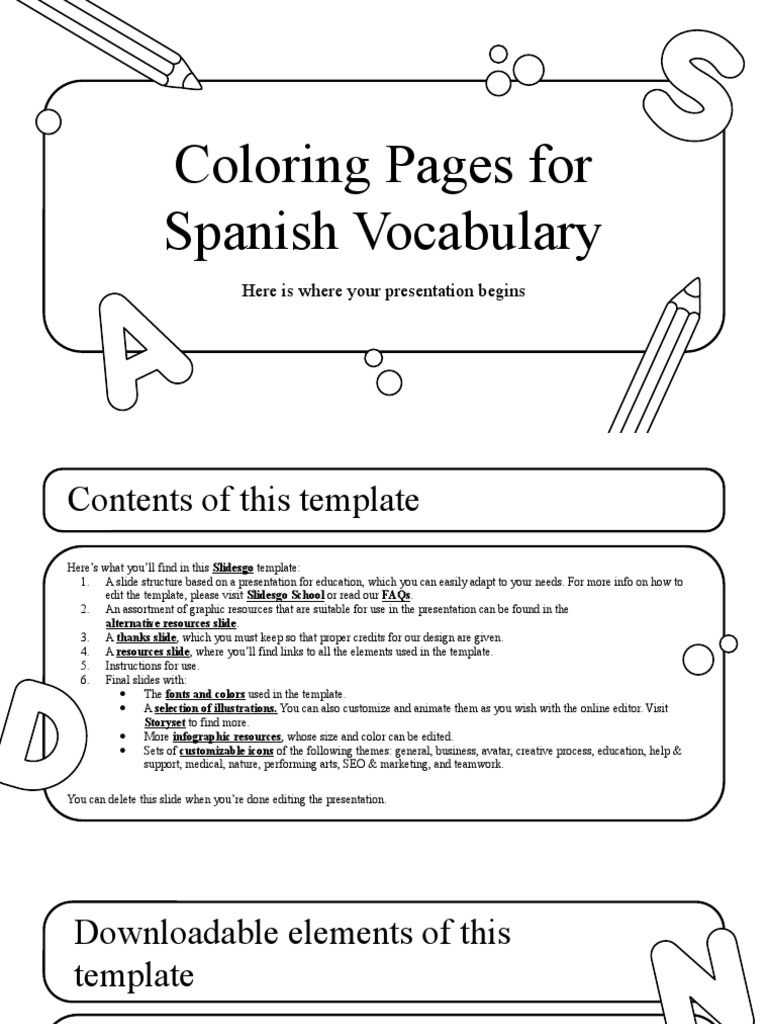 Coloring Pages For Spanish Vocabulary by Slidesgo | PDF | Turtle | Icon ...