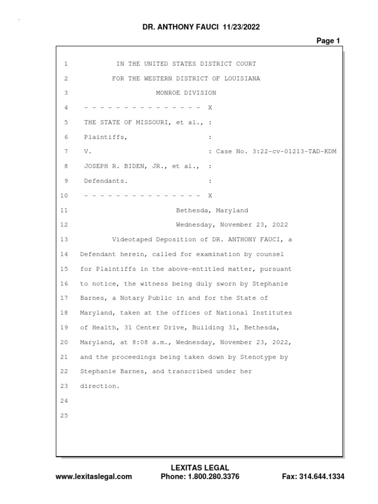 Full Redacted Fauci Transcript | PDF | Health Sciences