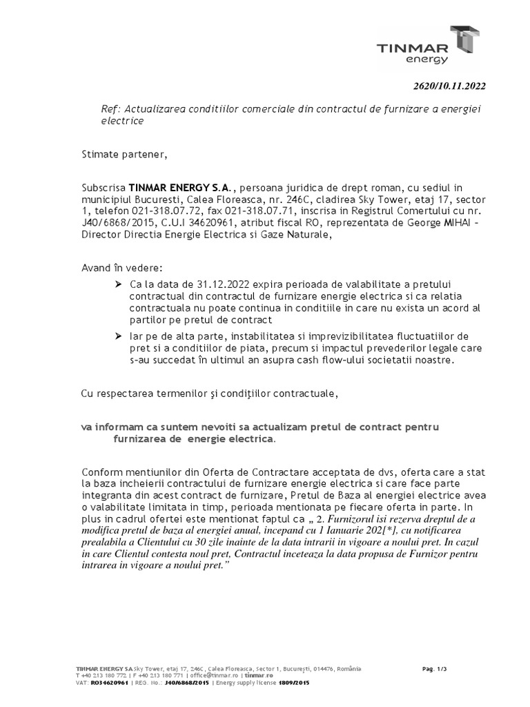 137_notificare Modificare Conditii Contractuale Ee 20221110 | PDF