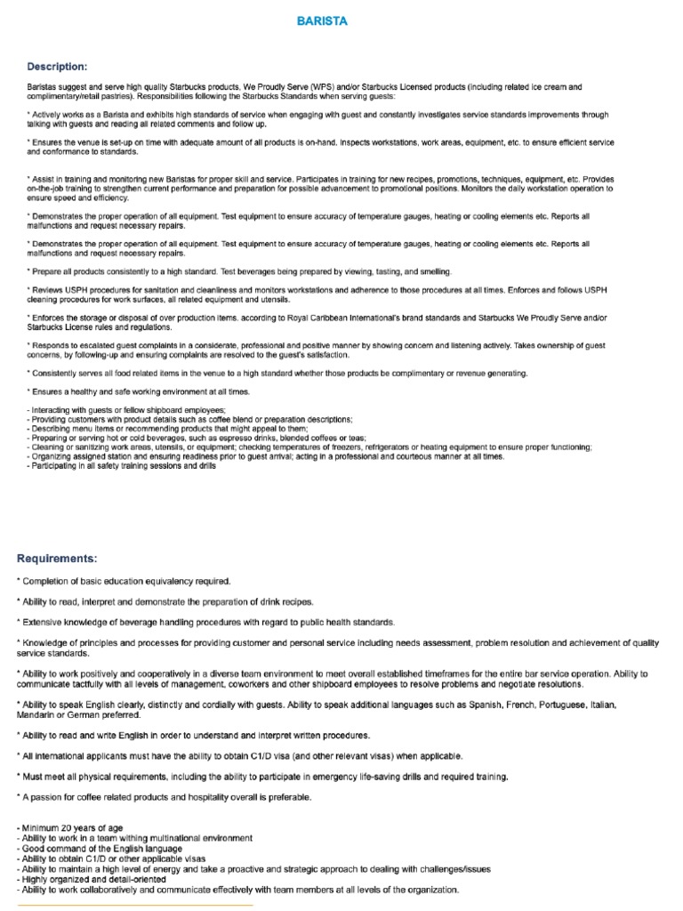 Job Description - Barista | PDF