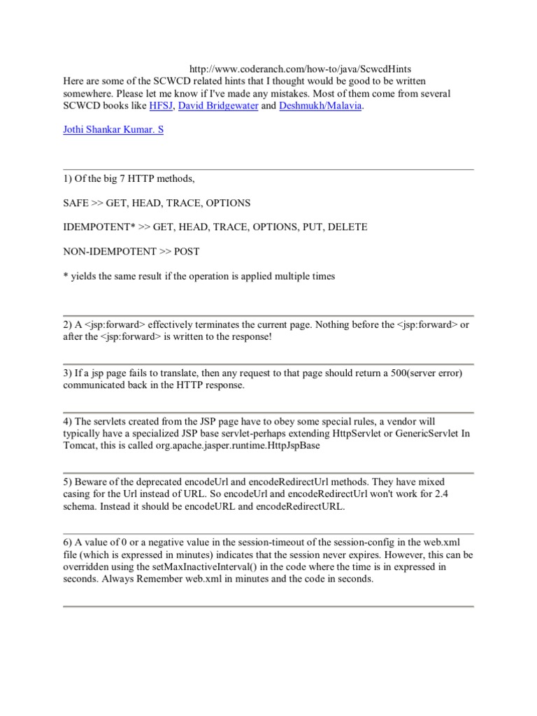 SCWCD Related Hints | PDF | Java Server Pages | Java Servlet