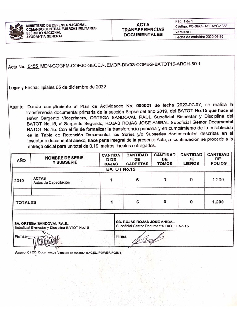 Acta Tranferencia Batot 15 | PDF