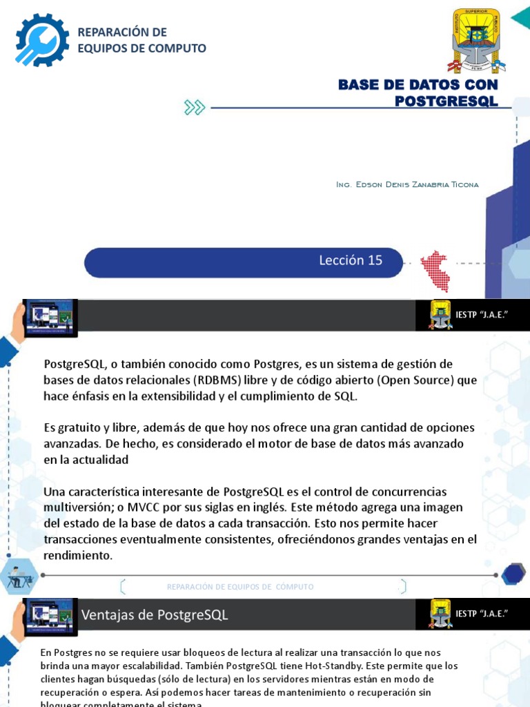 Leccion 15 POSTGRES | PDF | Postgre Sql | Ciencias de la Computación