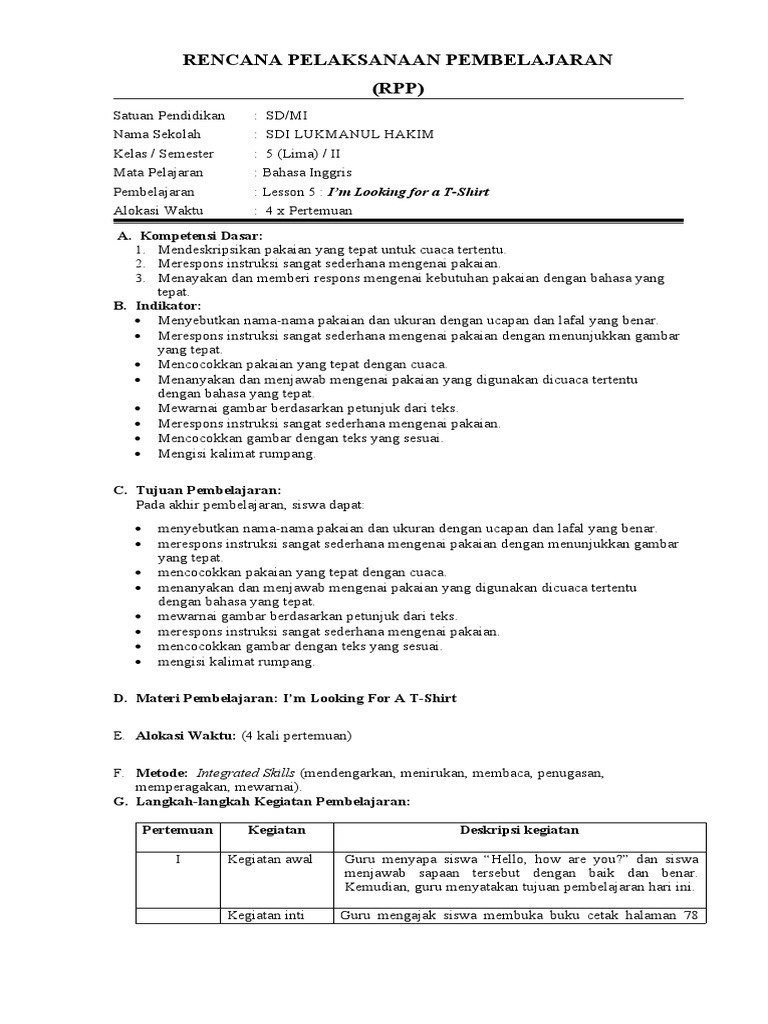 RPP Kelas 5 Semester 2 | PDF