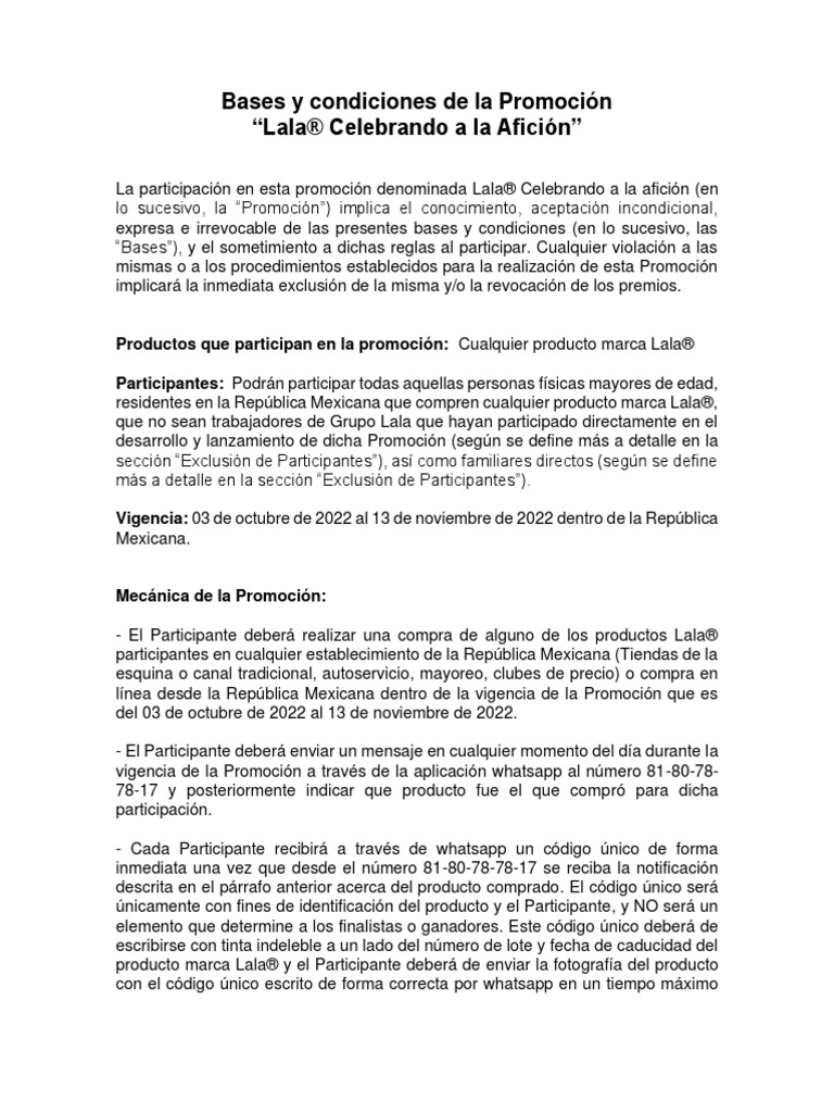 Terminos y Condiciones Megapromo Lala Celebrando A La Aficion Final | PDF | Xbox | Comportamiento