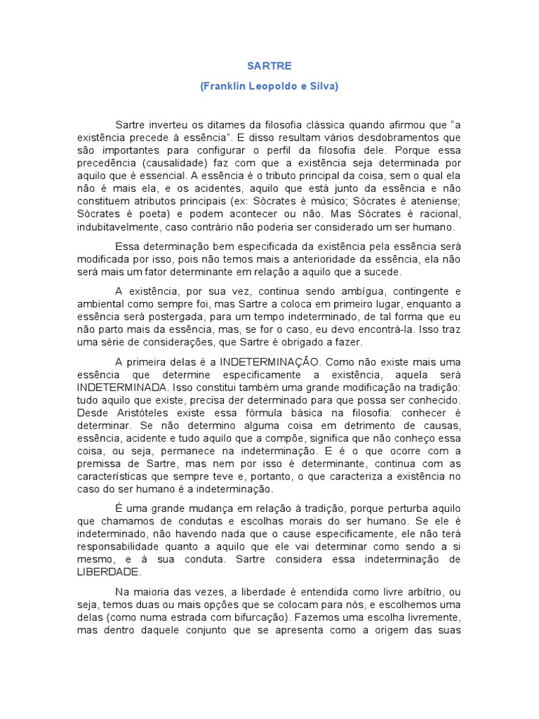 Aula 2 - Sartre | PDF | Liberdade | Jean Paul Sartre