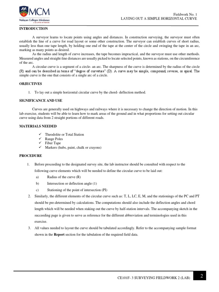 FW1 Simple Horizontal Curve | PDF | Surveying | Angle FW1 Simple Horizontal Curve | PDF | Surveying | Angle