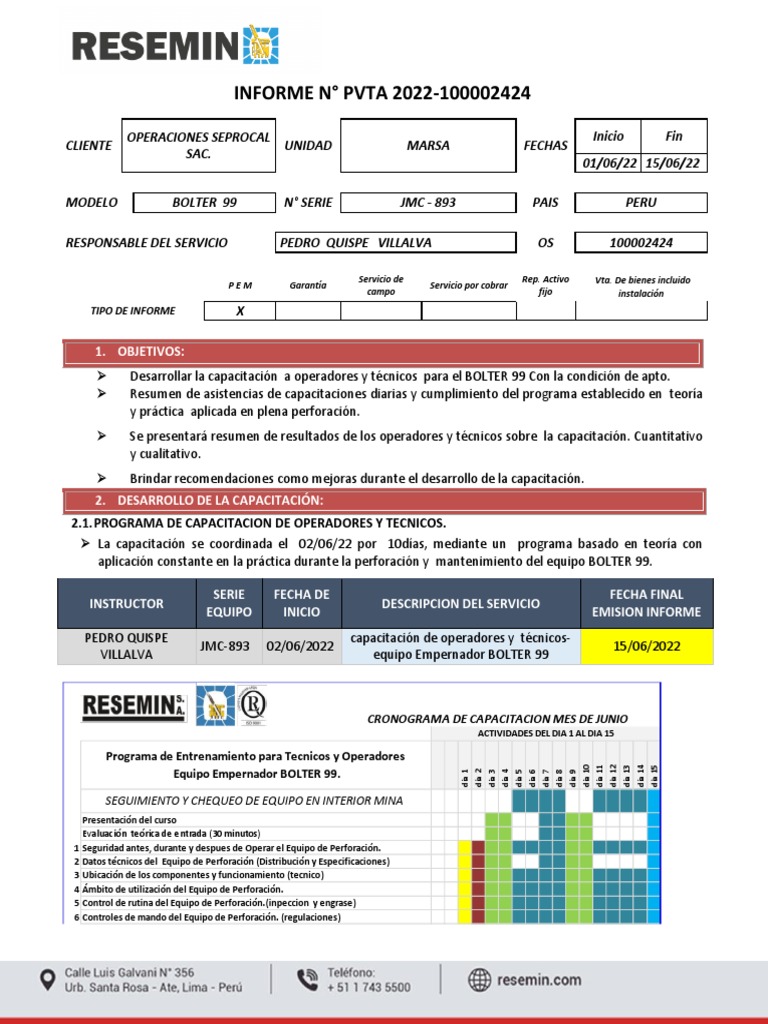 Informe Cap. Bolter 99 JMC-893 | PDF