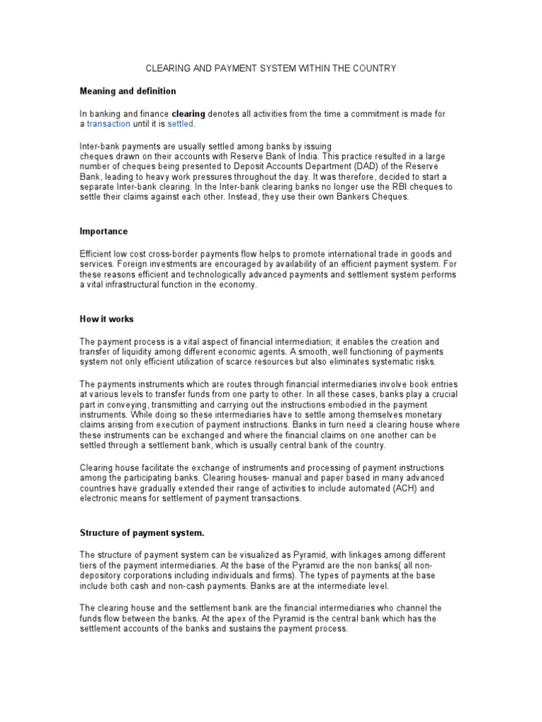 Clearing and Payment System Within The Country | PDF | Clearing ...