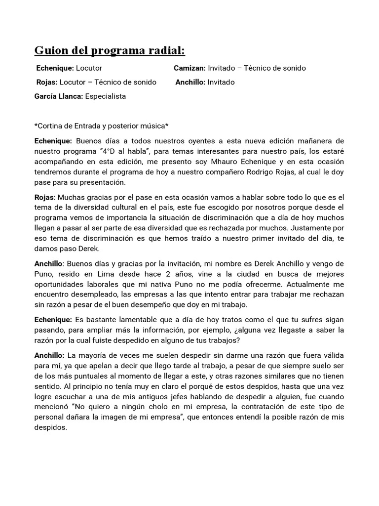 Guion Del Programa Radial | PDF | Racismo | Discriminación y relaciones raciales