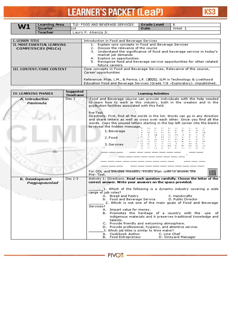 FBS Week 1 Grade 7 8 Leap | PDF | Bakery | Baking