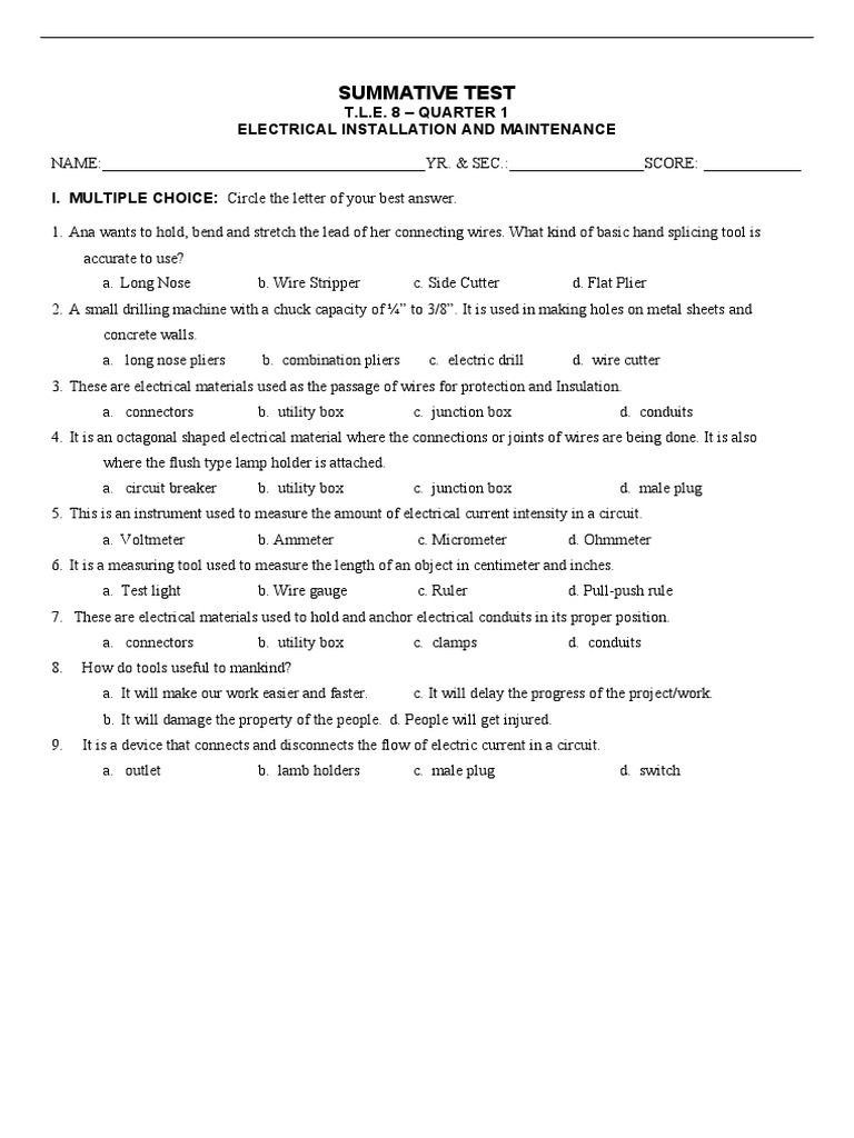 Grade 8 Quarter 3 Summative Test PDF | PDF | Electrical Connector ...