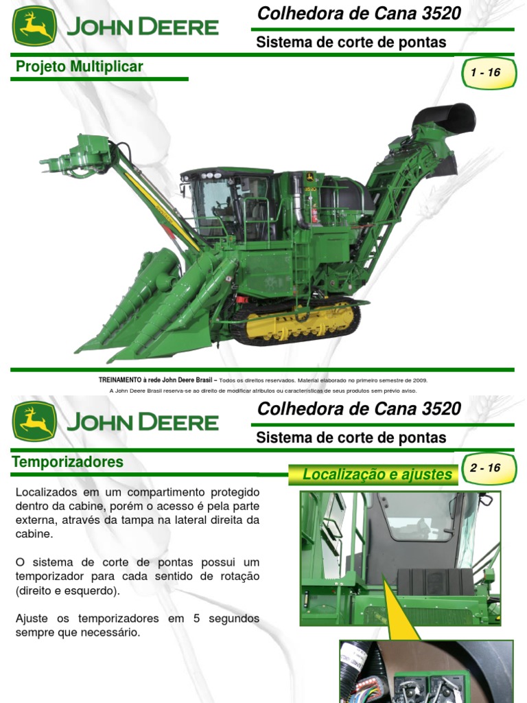 Sistema de corte de pontas da colhedora de cana John Deere 3520 ...