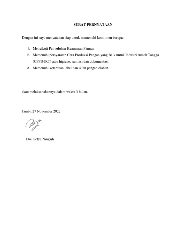 Surat Pernyataan PIRT dan CPPB-IRT | PDF | Kesehatan Holistik