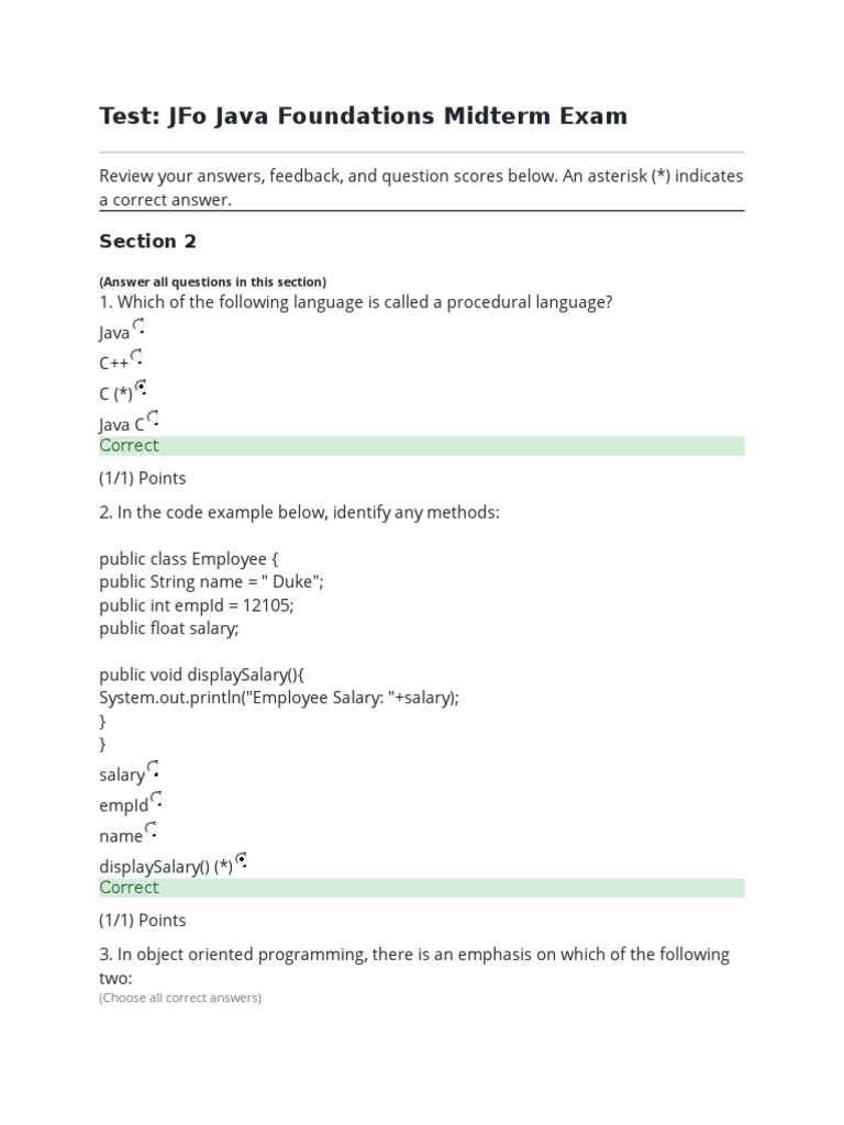 Midterm Exam Jfo Oracle Academy | PDF | Method (Computer Programming) | Boolean Data Type
