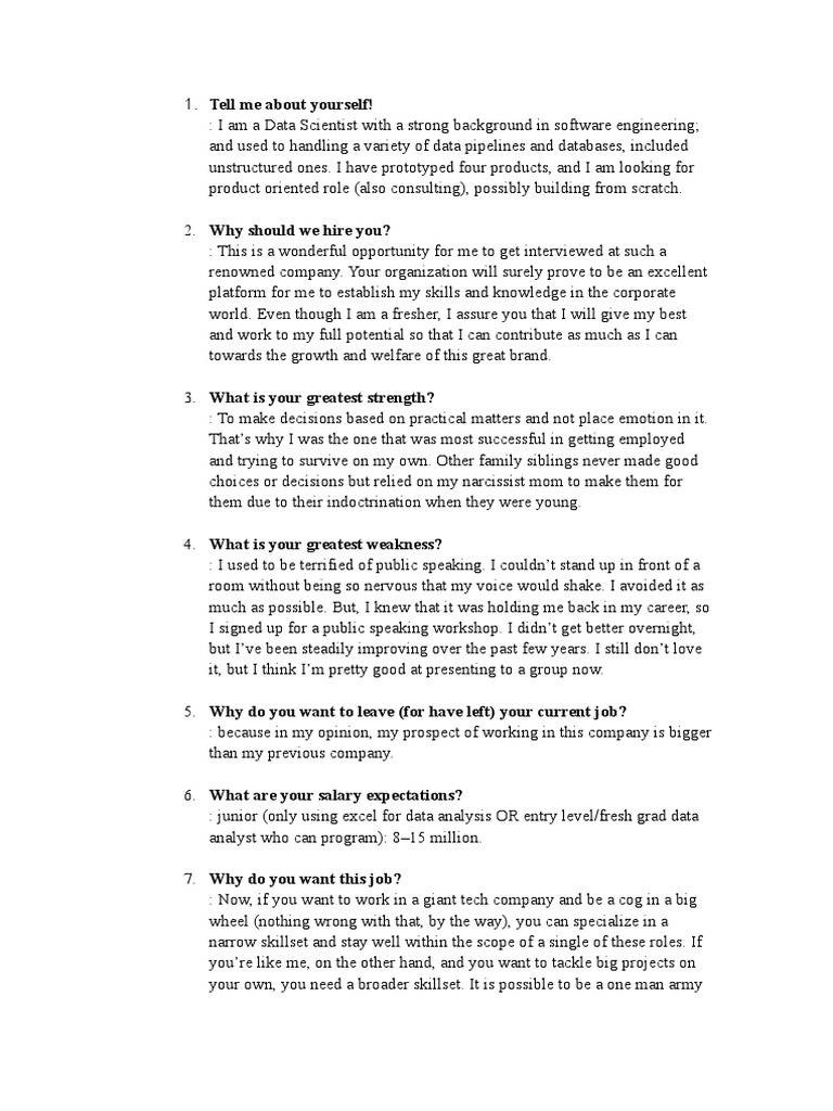 Tell Me About Yourself | Download Free PDF | Business