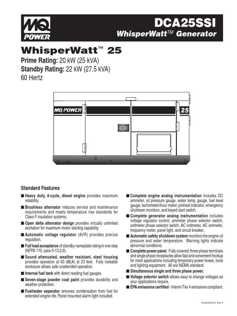 Dca25ssi MQ Power 25 Kva | PDF | Horsepower | Electrical Engineering
