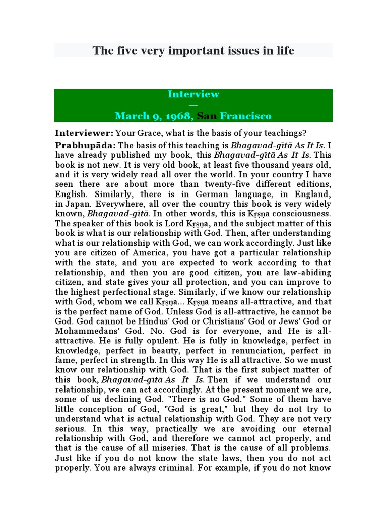 The Five Very Important Issues in Life | PDF | Meditation | Foods