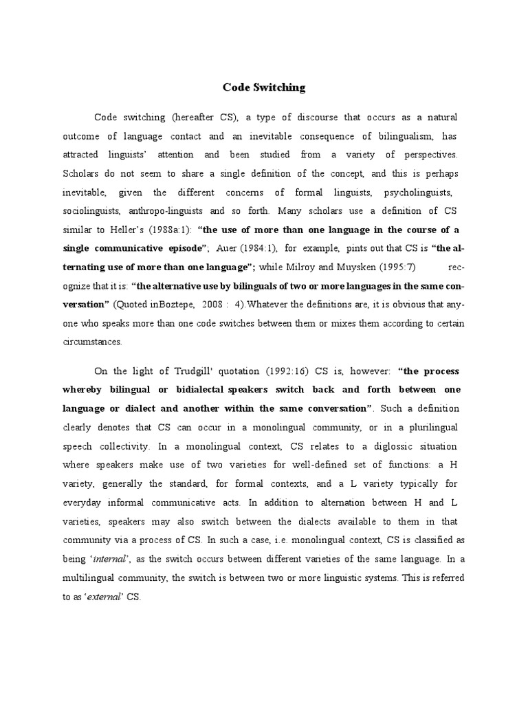Code Switching | PDF | Sociolinguistics | Multilingualism