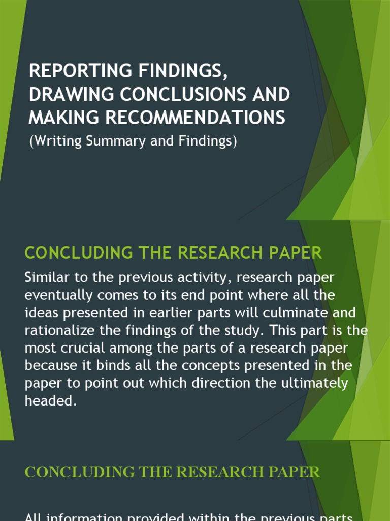 III - Topic 7.1 Reporting Findings, Drawing Conclusions and Making ...
