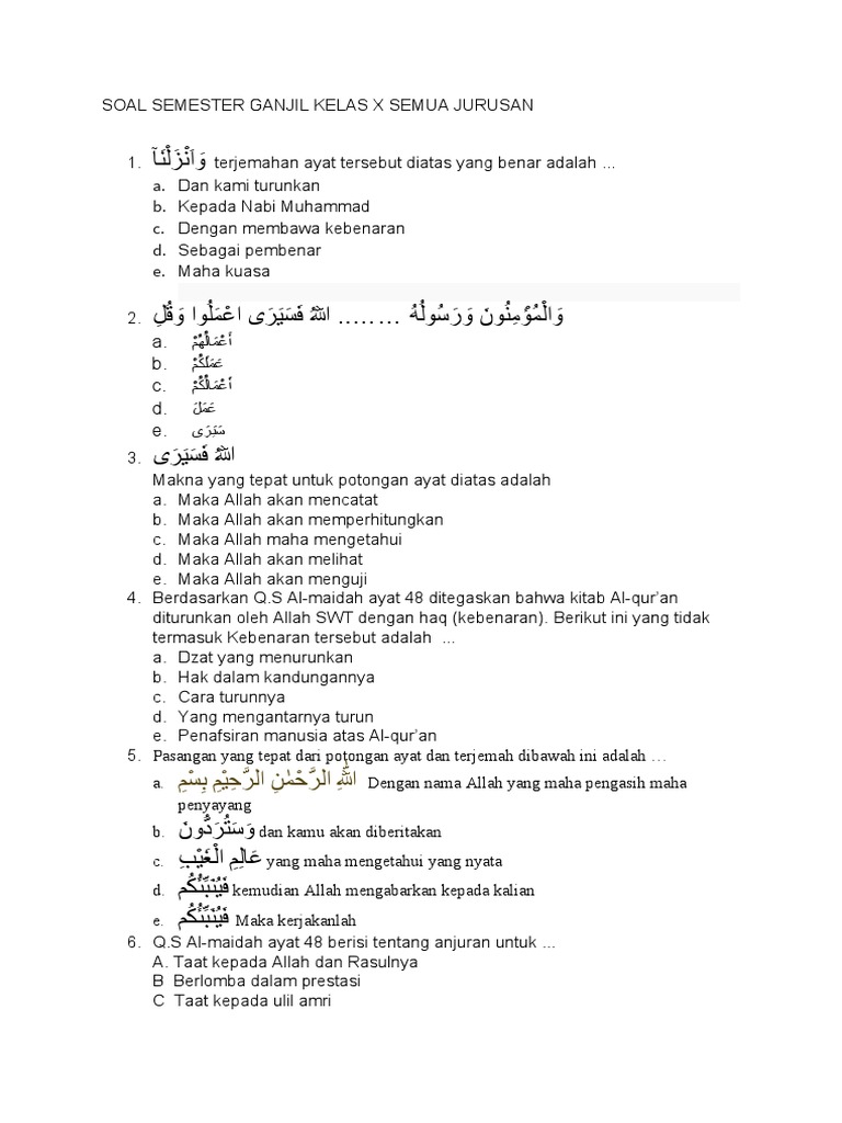 SOAL SEMESTER GANJIL KELAS X SEMUA JURUSAN Pak Iwan | PDF | Karier & Perkembangan | Agama ...