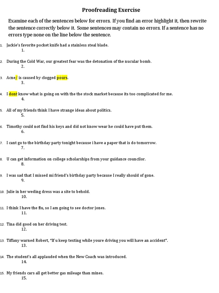 Proofreading Exercise for Common Errors | PDF