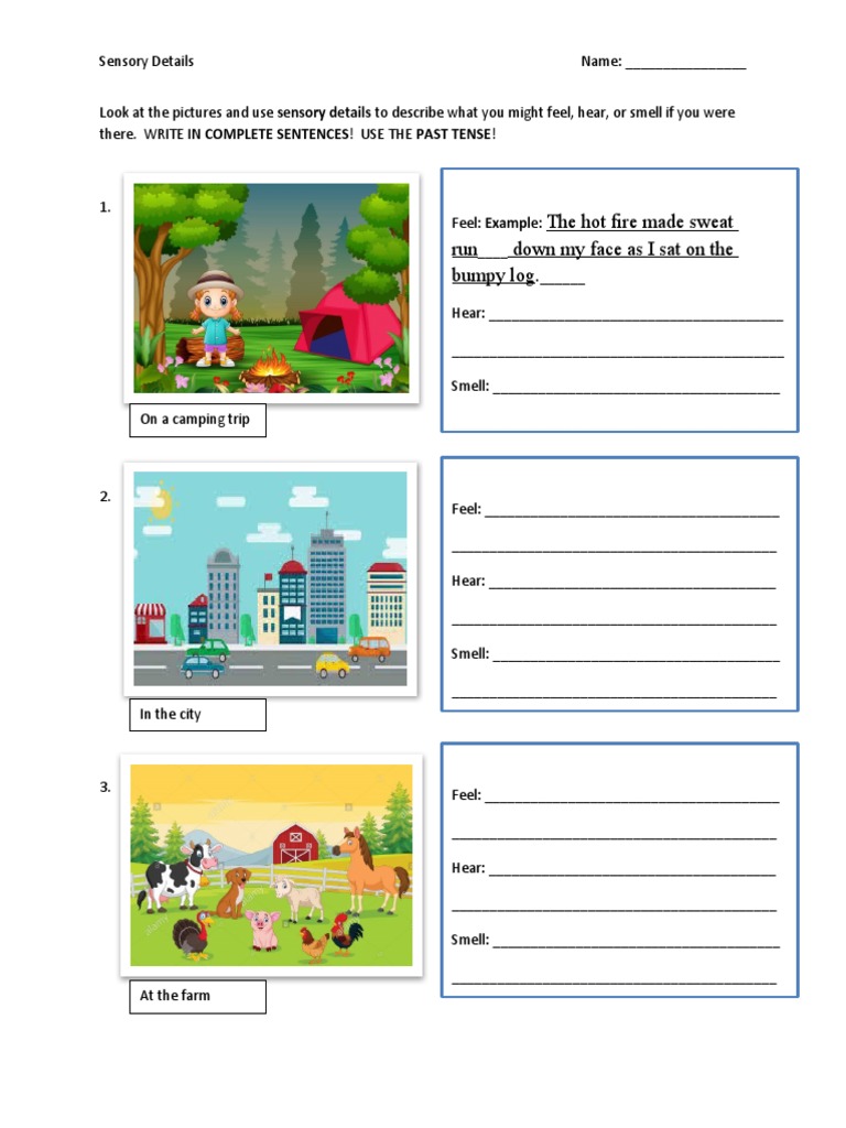 Sensory Details Practice Worksheet | PDF