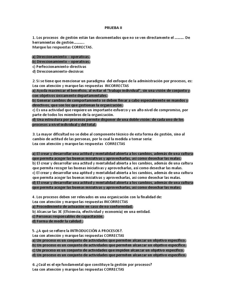 Cuestionario Procesos | PDF | Calidad (comercial) | Iso 9000