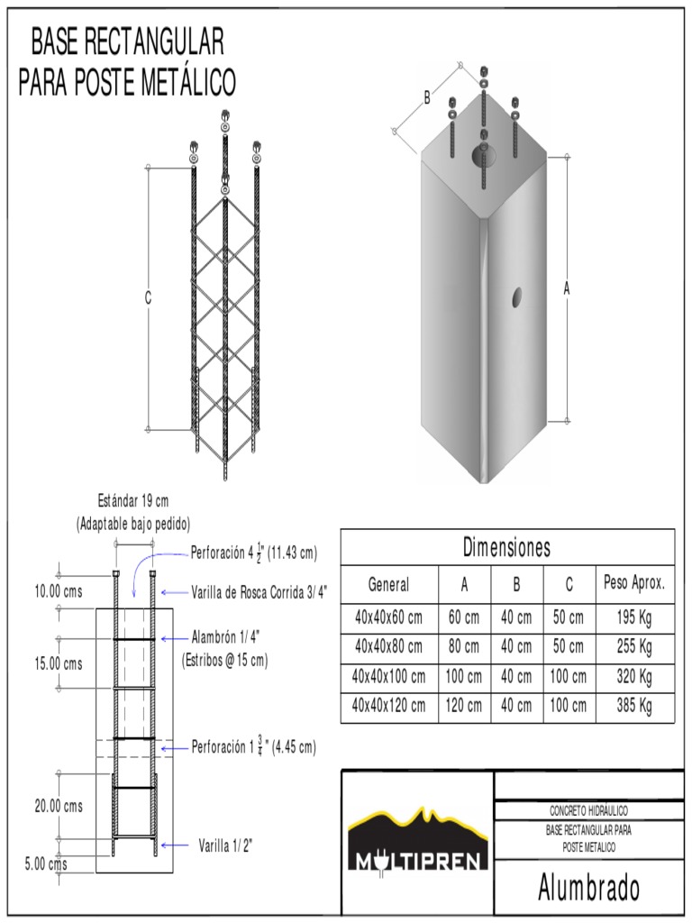 Bases Rectangulares de Concreto Con Ancla Galvanizada | PDF