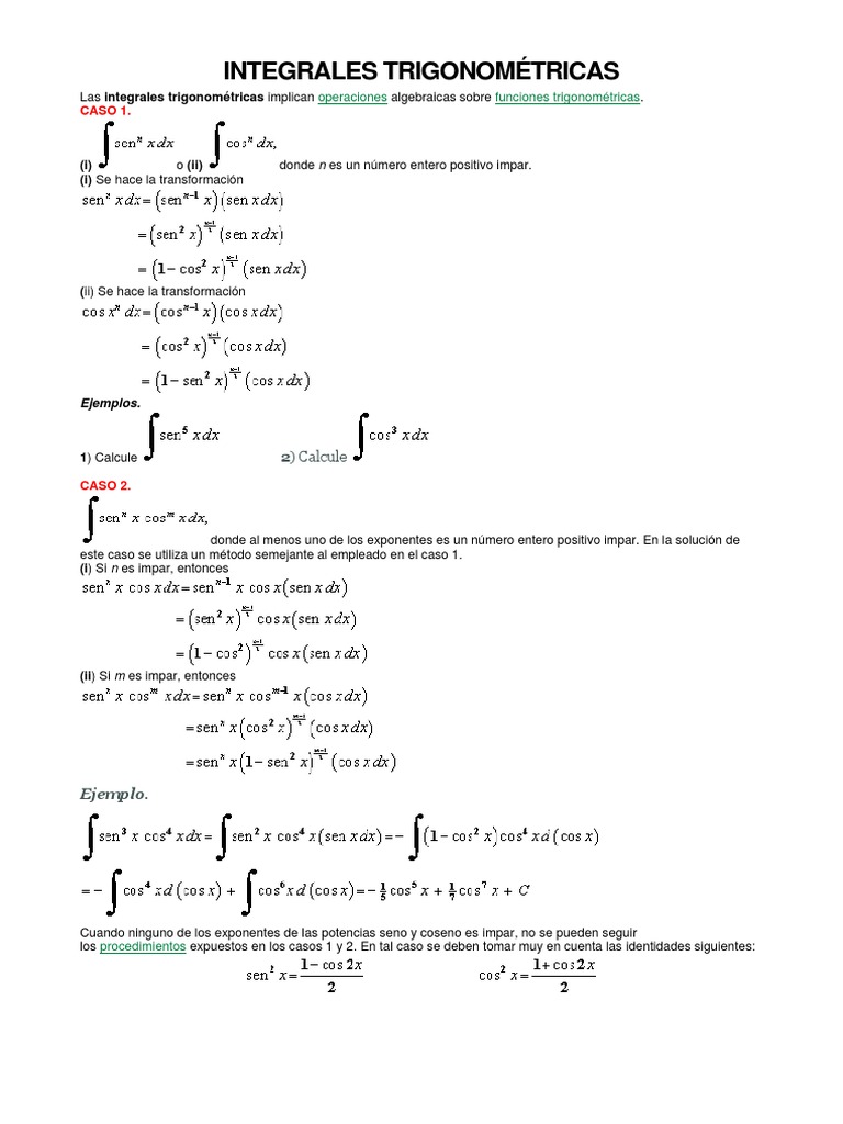 Clases de Integrales Con Formulas | PDF | Funciones trigonométricas ...